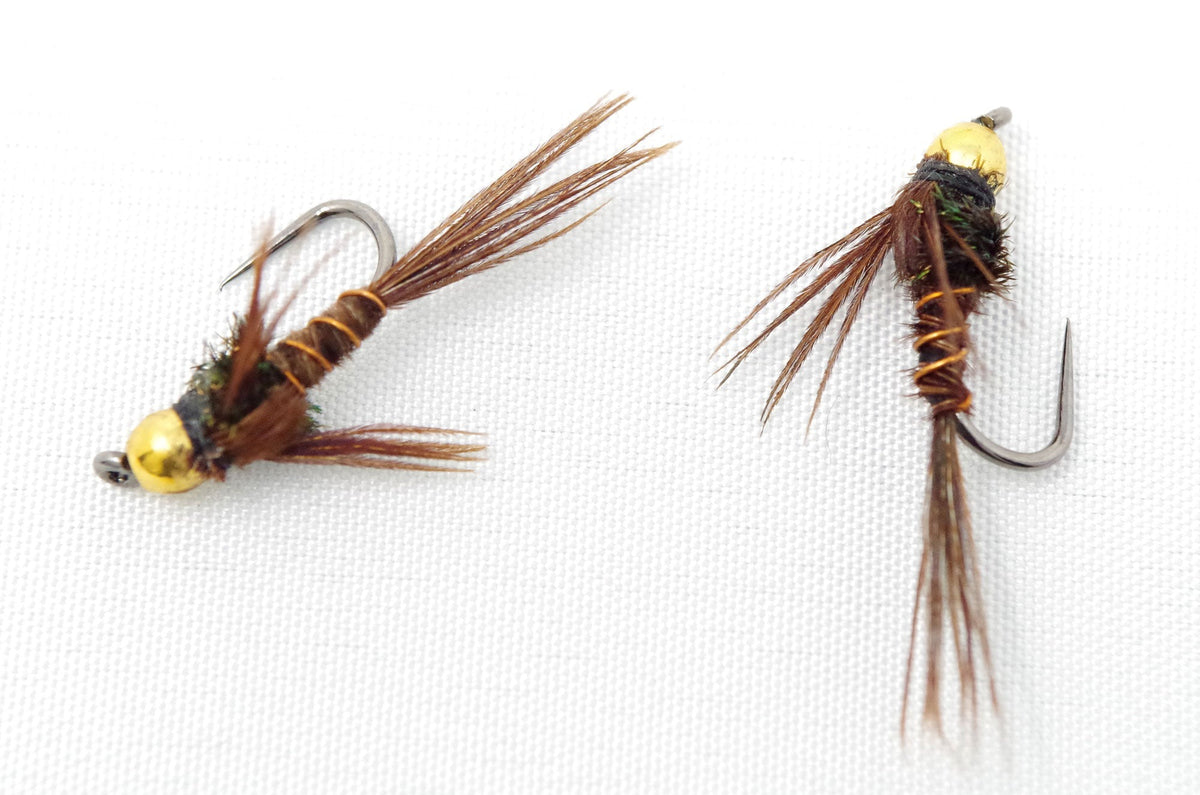 Pheasant Tail NYMPH with Brass Bead Head (12 flies) — DRAGONtail Tenkara